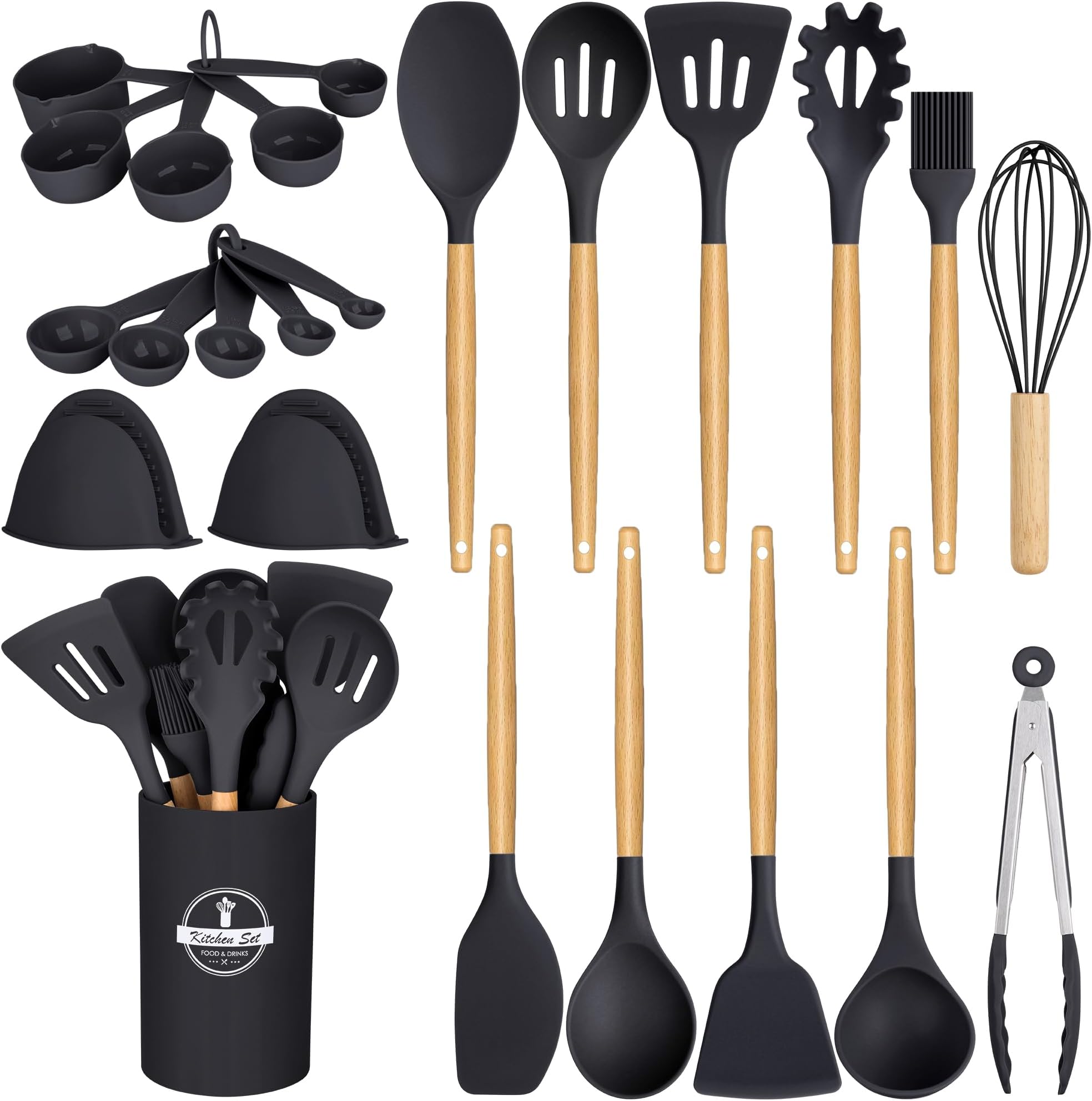 Amazon.com: Silicone Cooking Utensils Set 12 PCS, Silicone Kitchen ...