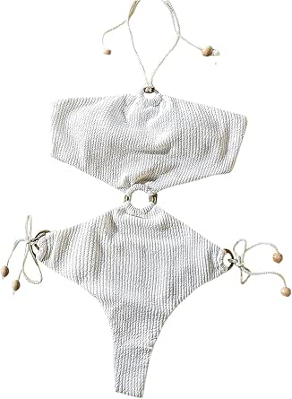 Amazon.com: OYOANGLE Women's Monokini Swimsuits Textured Ring Linked ...
