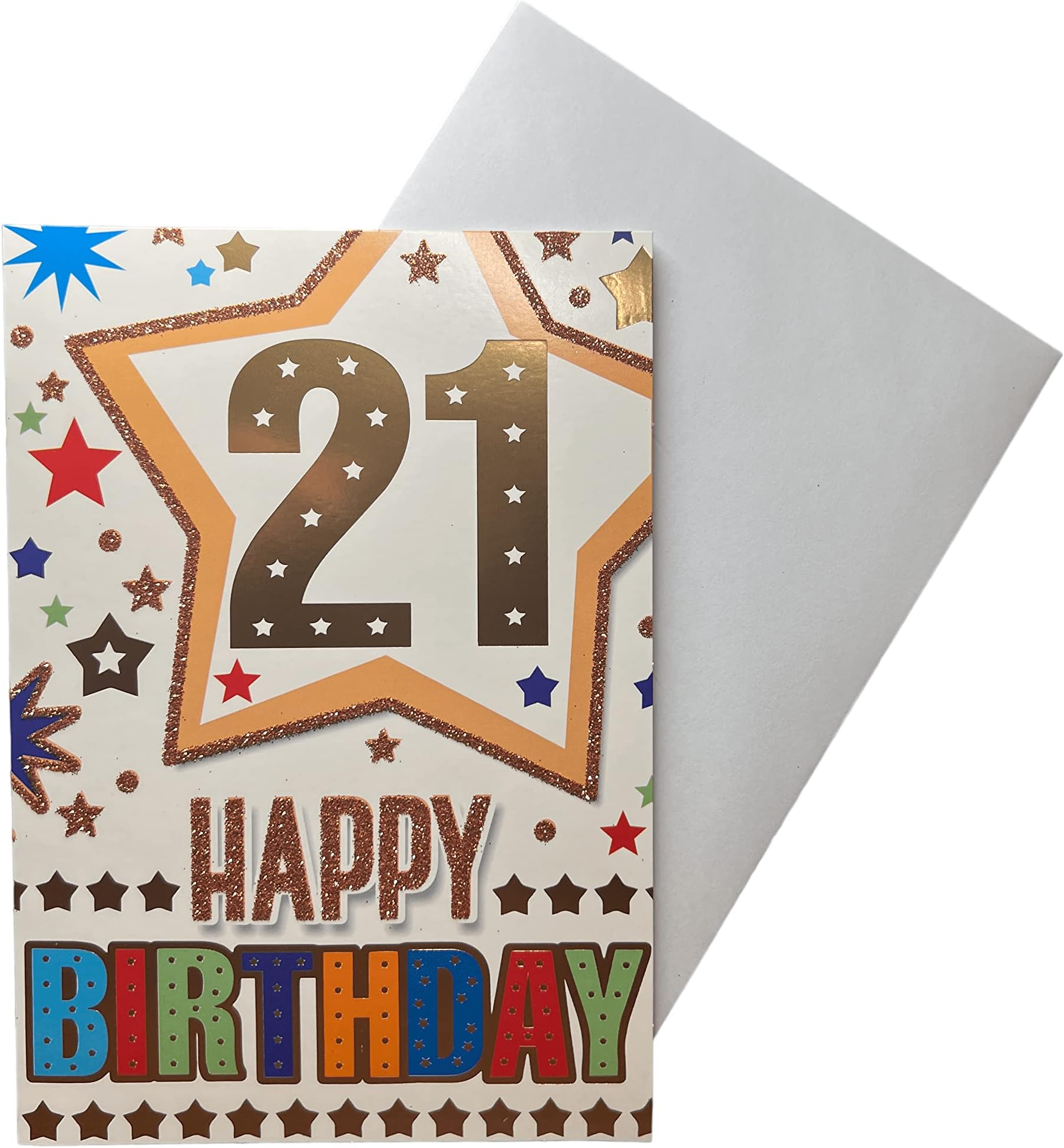 21st Birthday Card & Badge - Age 21 Man with Phone Gym Bag & Blue Foil ...