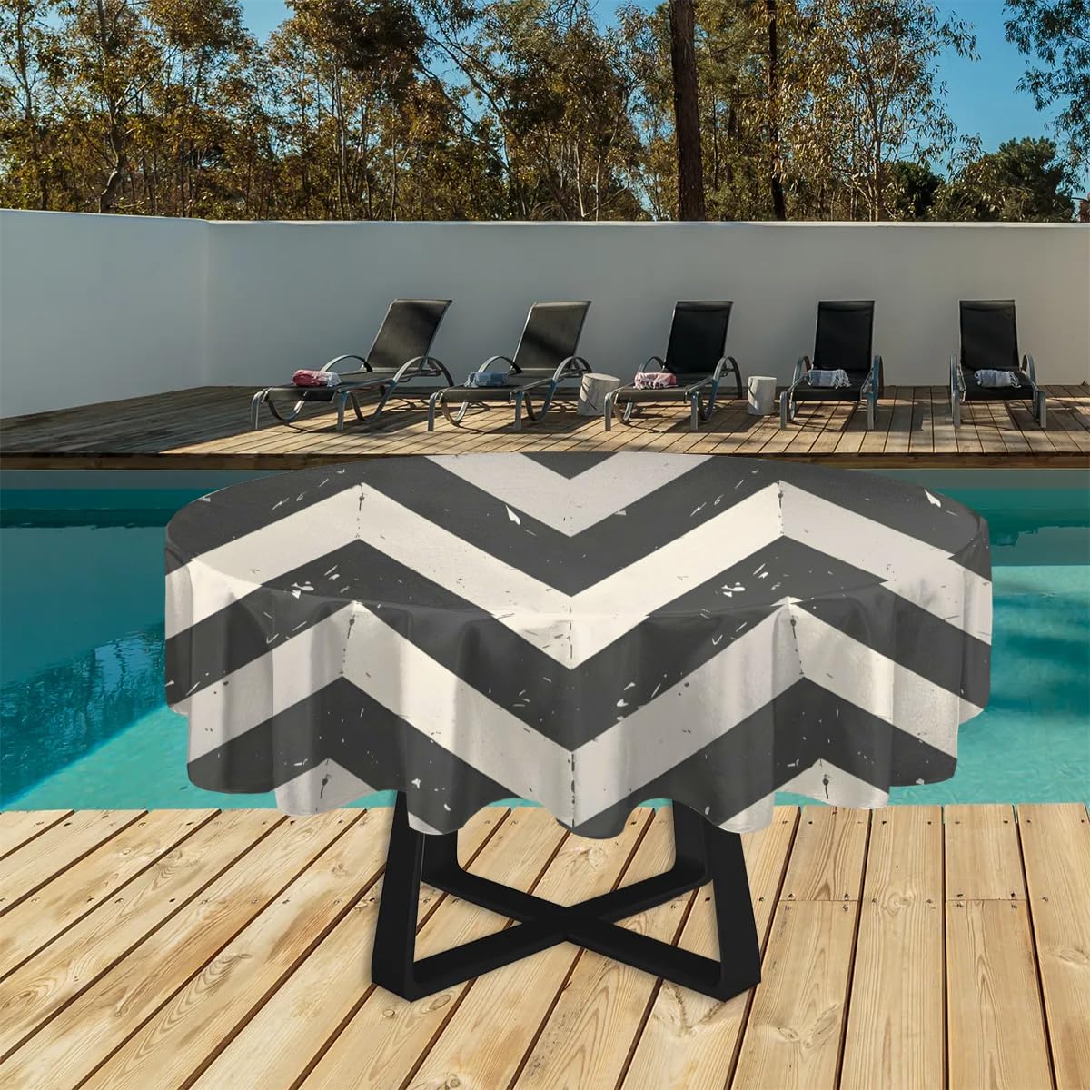 Gray Chevron Table Cloths Premium Polyester 108" Round Tablecloth