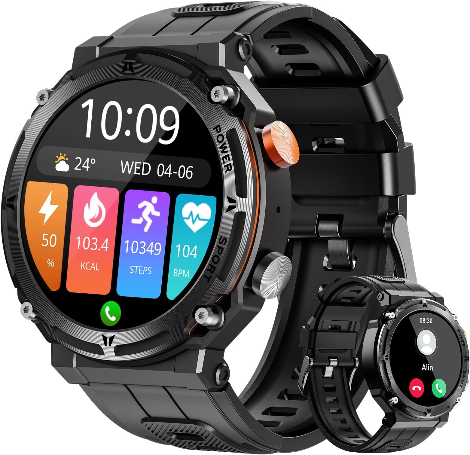 Amazon.com: Military Smart Watch for Men with LED Flashlight 1.45 ...