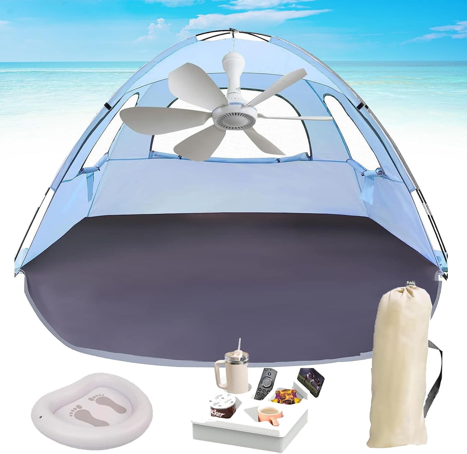 Amazon.com: Generic Mini Portable Beach Tent with Fan, Sun Shelter ...