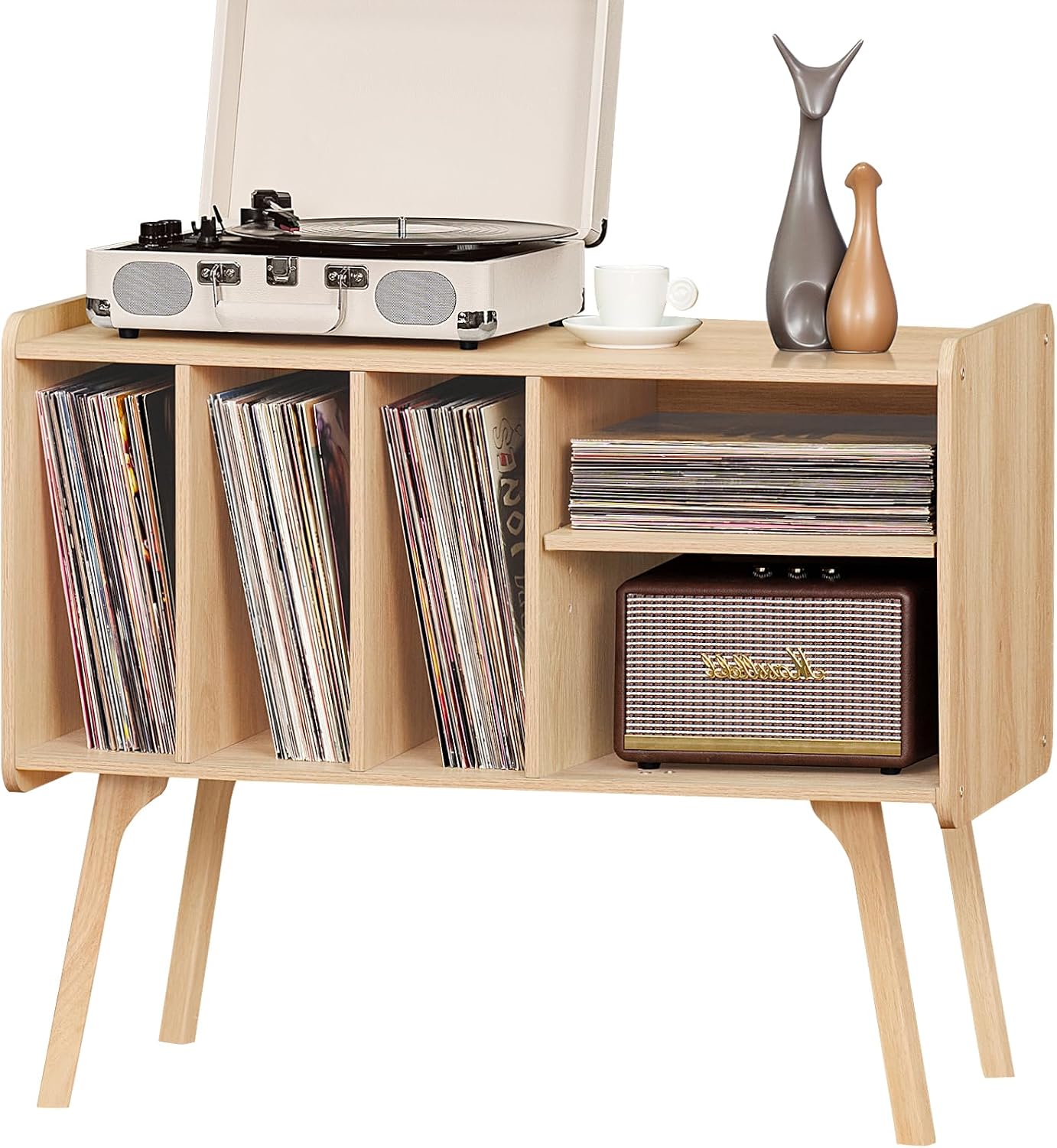 Amazon.com: Lerliuo Record Player Stand with 4 Cabinet Holds Up to 220 ...