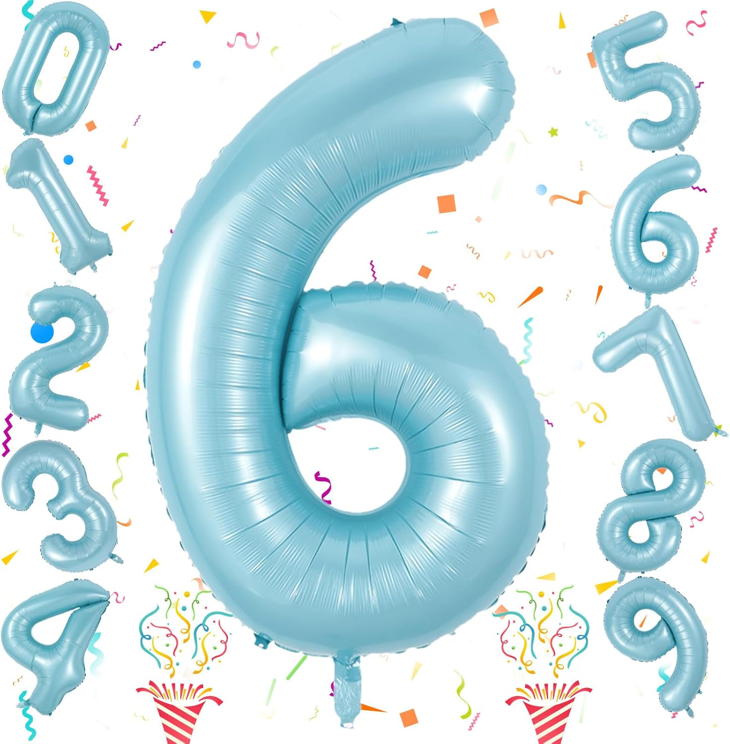 Amazon.com: Light Blue Number 6 Balloon for Kids 6th Birthday, 40 Inch ...