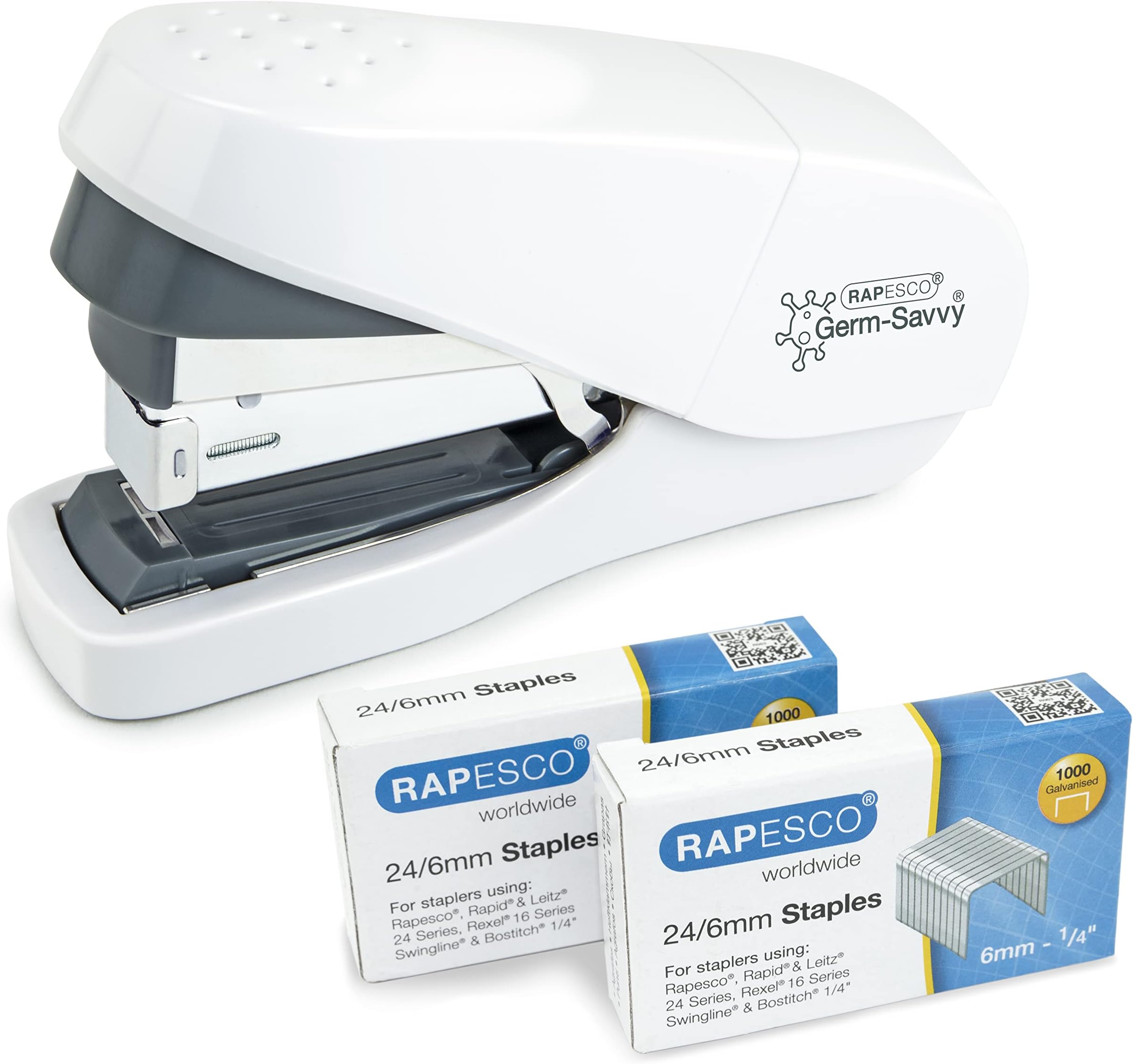 Rapesco 1466 Germ-Savvy Antibacterial, ECO Luna Less Effort Stapler ...