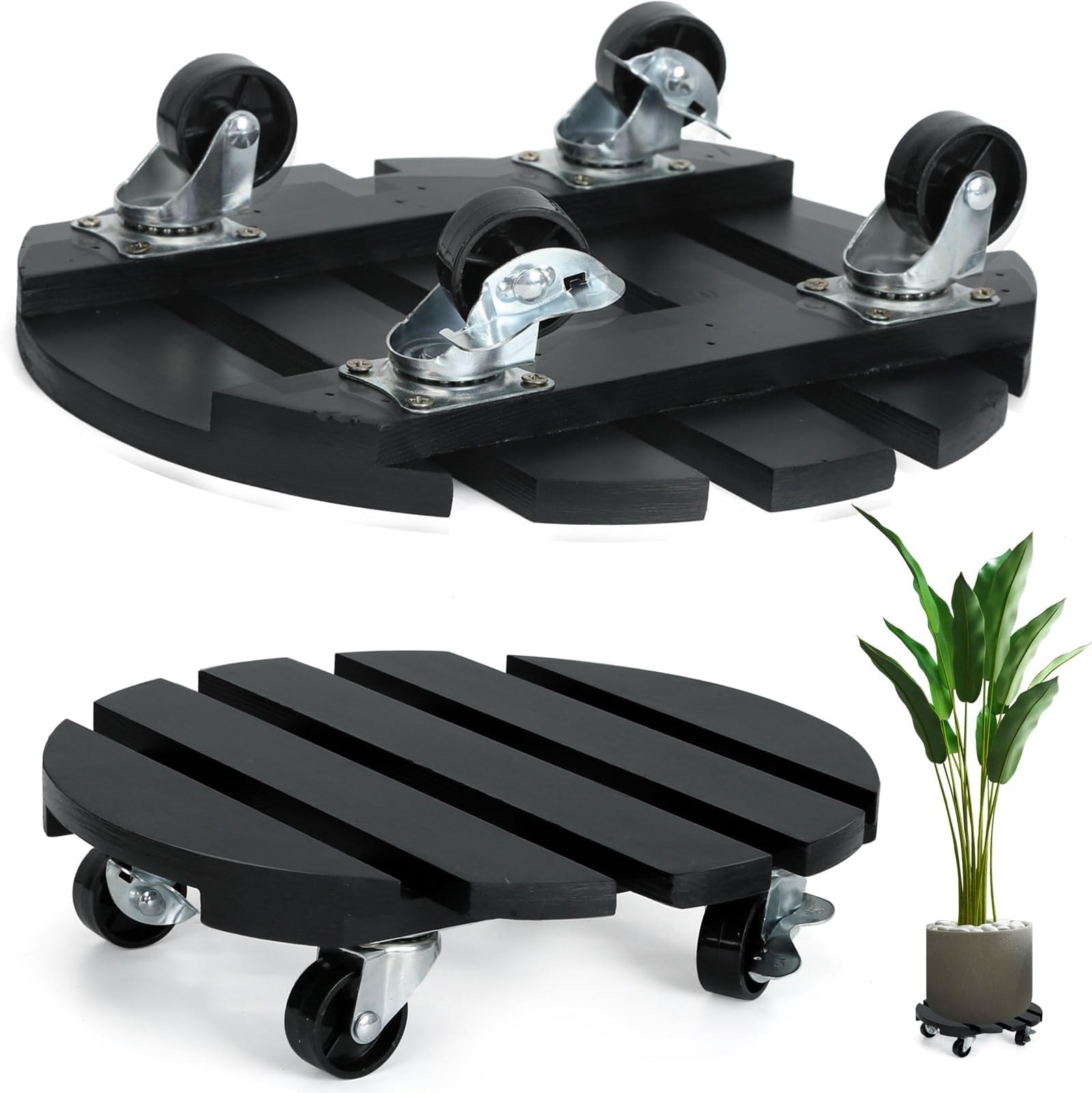 Amazon.com: Shellwei 2 Pack 12'' Wood Metal Plant Stand with Wheel ...