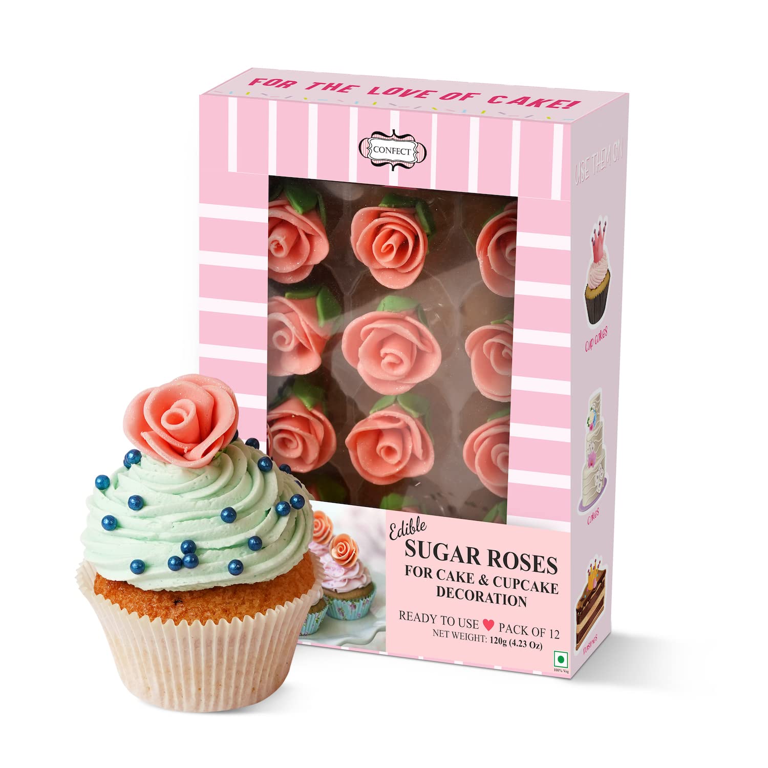 Amazon.com : Confect Edible Rose Cake Toppers For Cupcakes & Doughnut ...