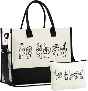 Amazon.com: InnoBeta ASL Gifts for Women, Canvas Tote Bag with Top ...
