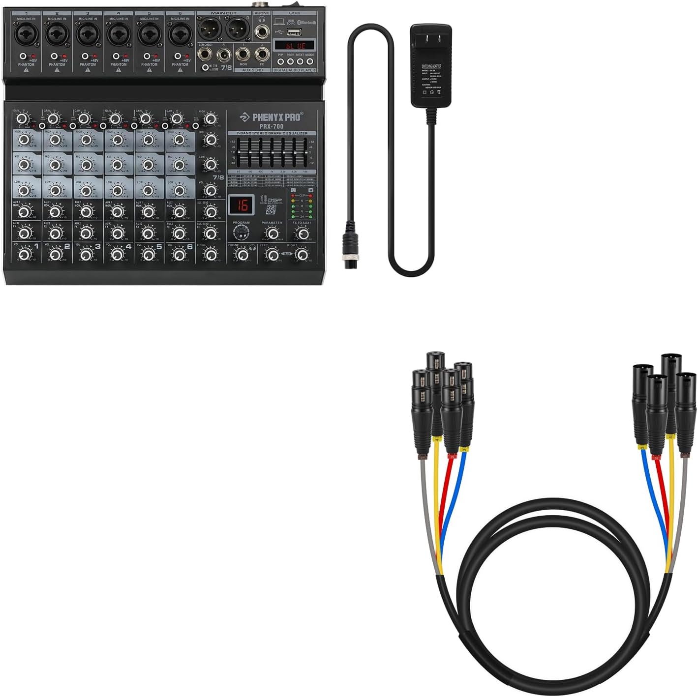 Amazon.com: Phenyx Pro 8-Channel Audio Mixer PRX-700 With 6Ft XLR Snake ...