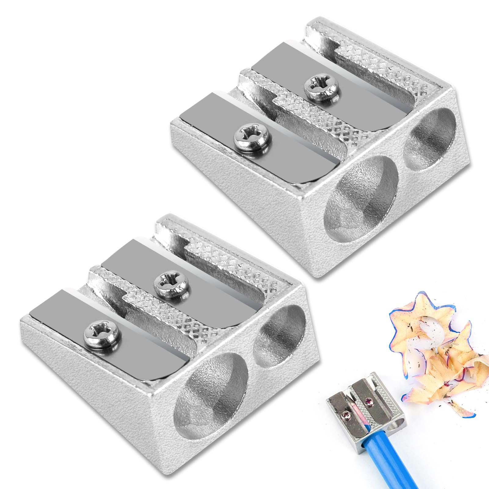 Kasoud Handheld Sharpener, 2 PCS Metal Pencil Sharpeners, 2 Hole ...