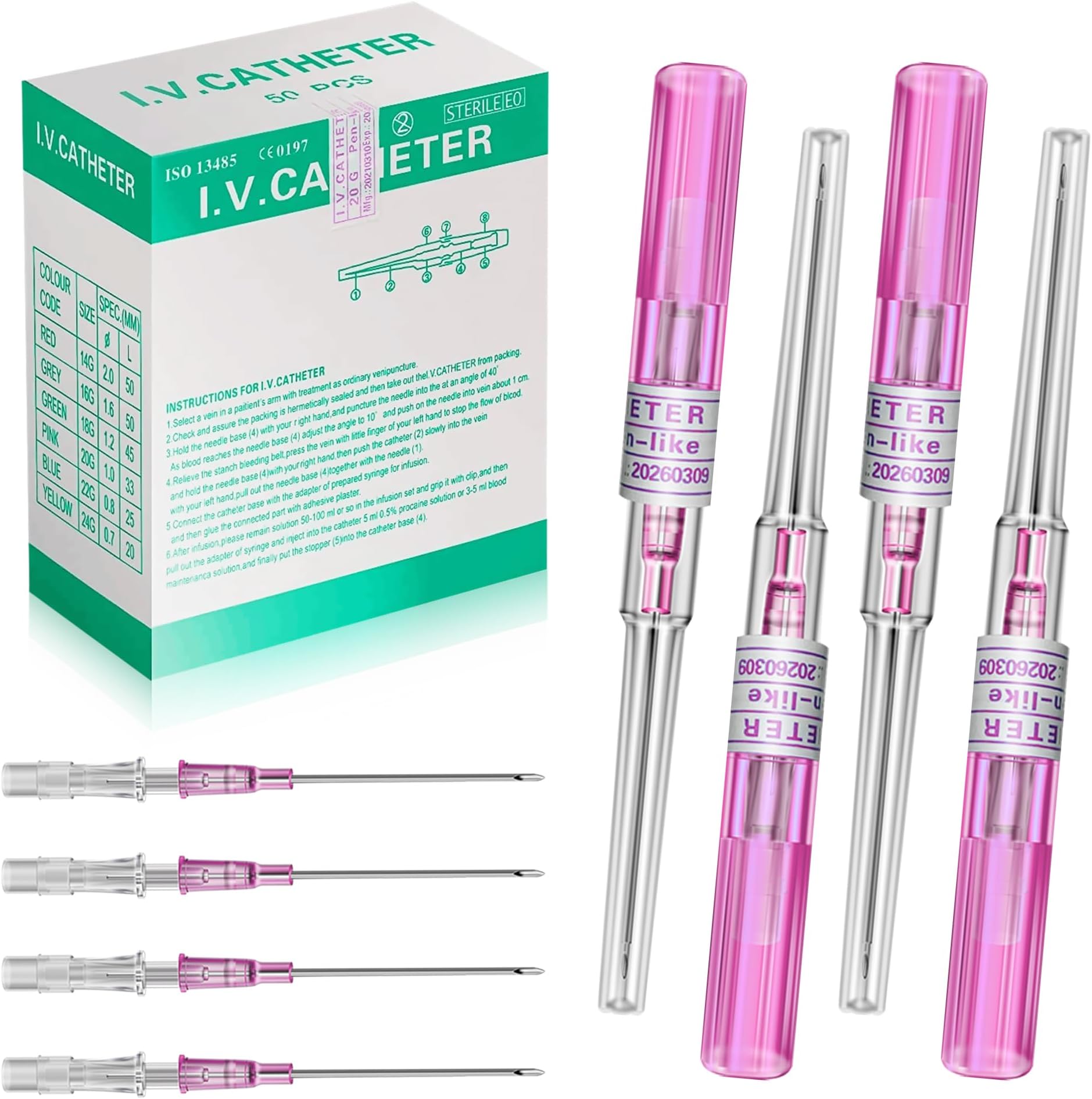 Amazon.com: Combofix 20G Body IV Catheter Needles - 50pcs Piecring ...