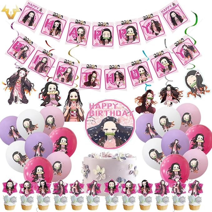 Amazon.com: Kamado Nezuko Birthday Party Decorations Set Banner Balloon ...