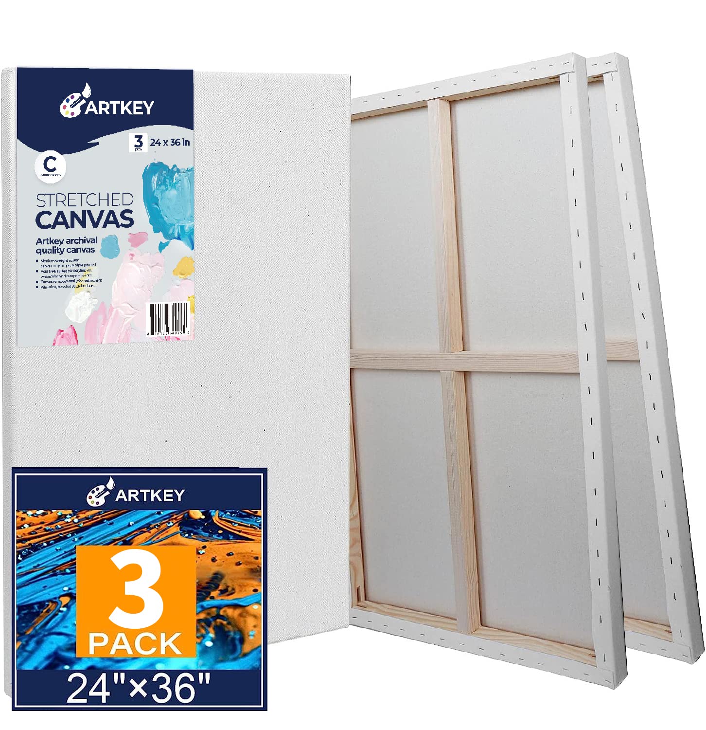 Amazon.com: Stretched Canvases for Painting 24x36 Inch 3-Pack, 12.3 oz ...