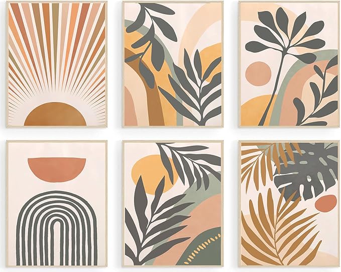 Amazon.com: Boho Wall Art Prints Set of 6, Mid-Century Modern Prints ...