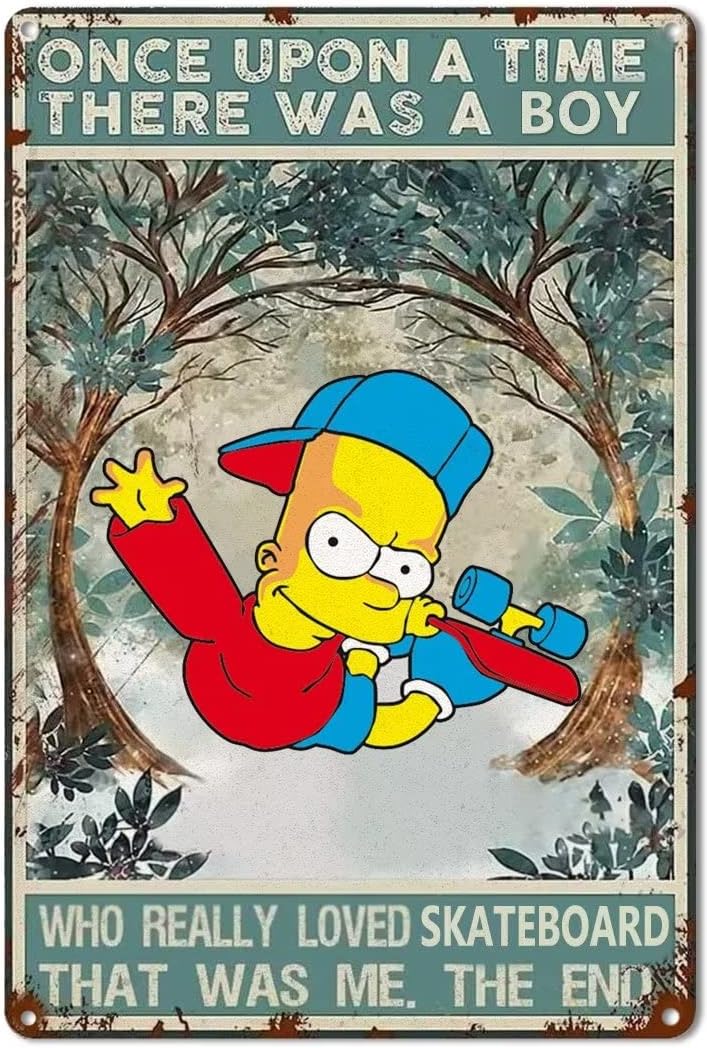 Amazon.com: Retro Bart Simpson Skateboard Metal Tin Sign Once Upon A ...