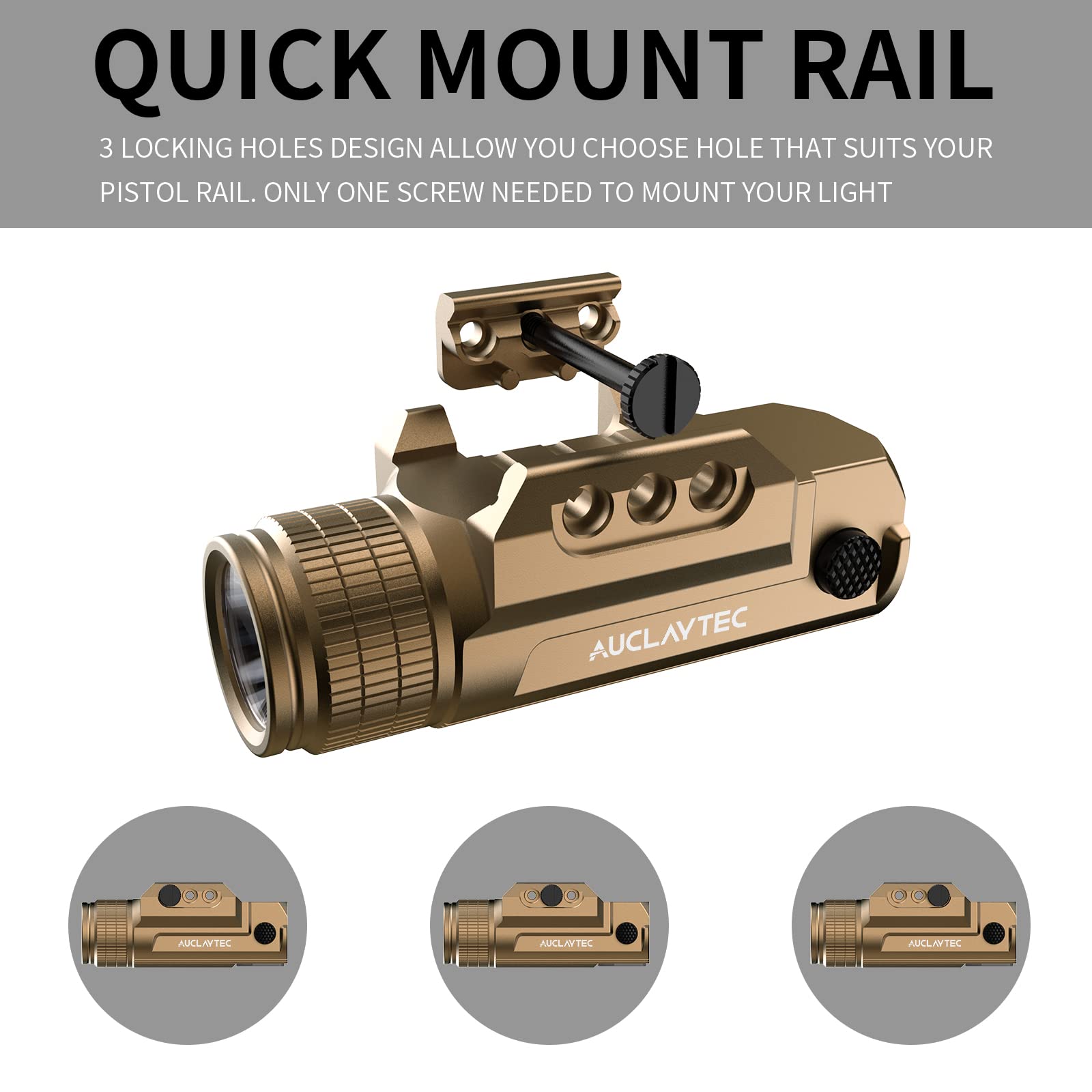 AUCLAYTEC 700 Lumens Rail Mounted Weapon Light USB Rechargeable Compact ...