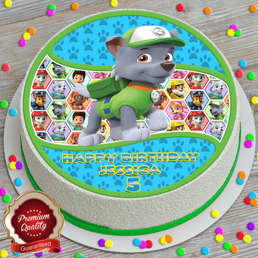 Buy PAW Patrol Rocky Happy Birthday Personalised 7.5 INCH Edible Icing ...