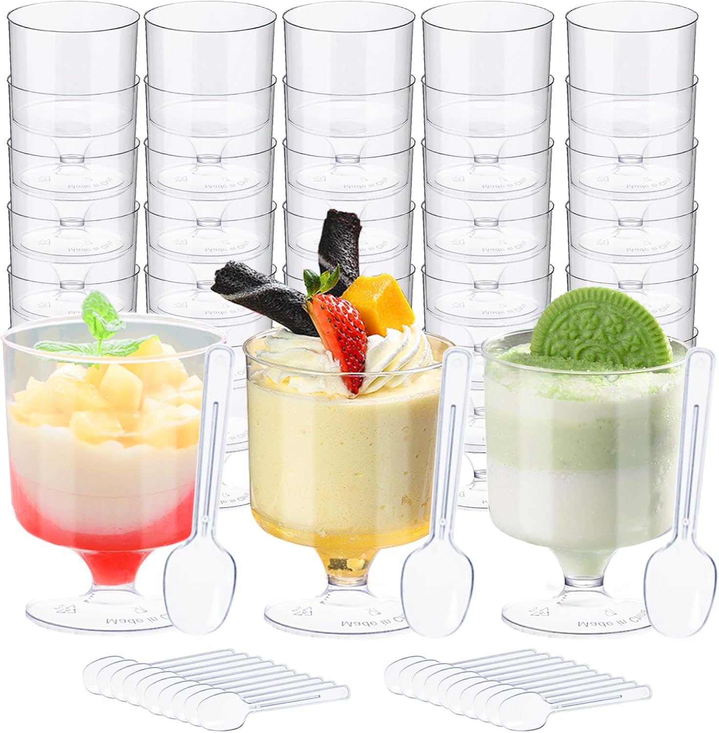 Amazon.com | 50 Pack Clear Plastic Dessert Cups with Spoons 5 oz Mousse ...