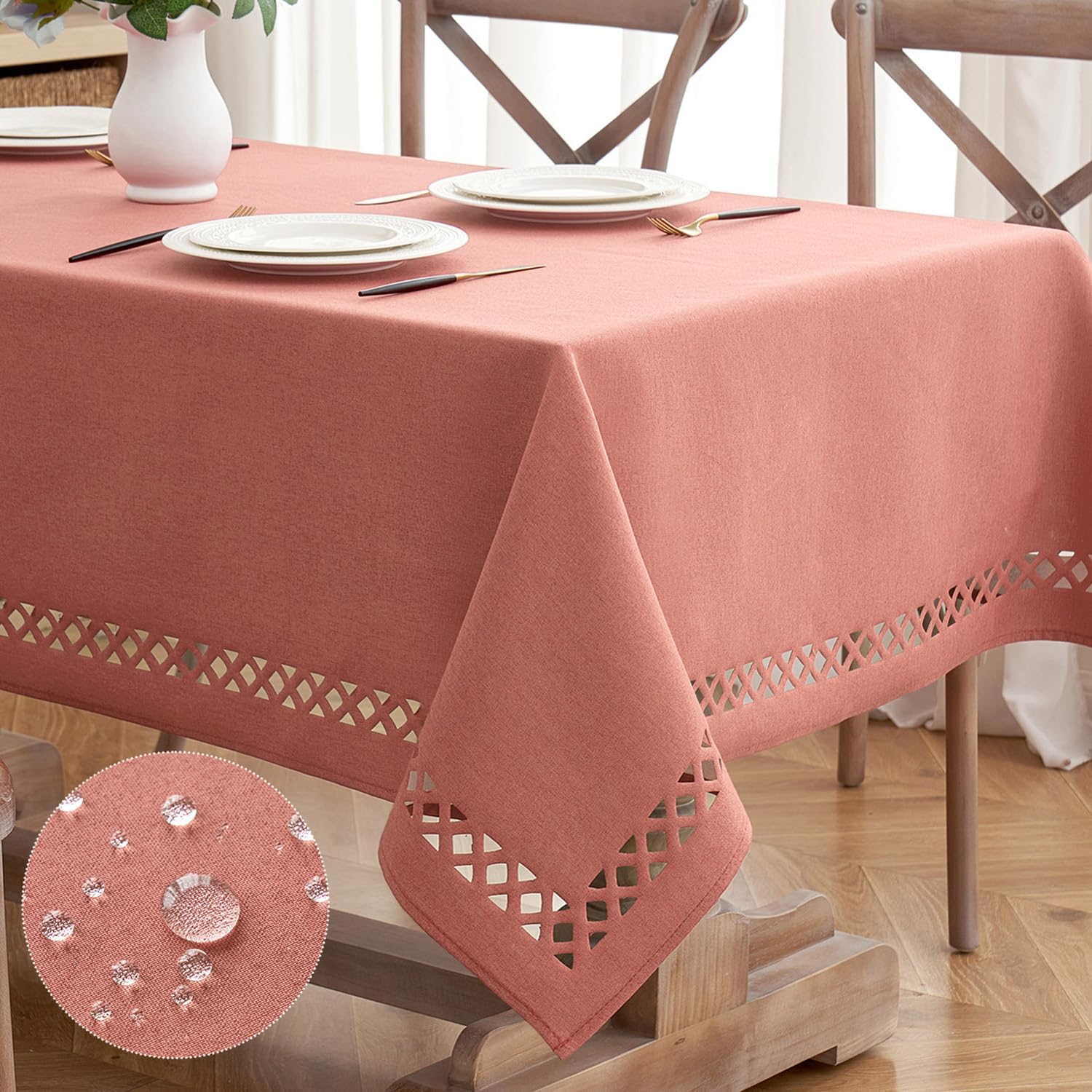 Amazon.com: MIULEE Pink Polyester Linen Rectangle Tablecloth with ...