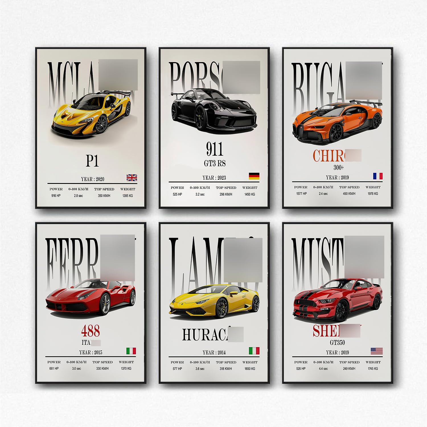 6Pcs Car Posters Supercar Poster Art Prints For Walls Vintage Racing ...