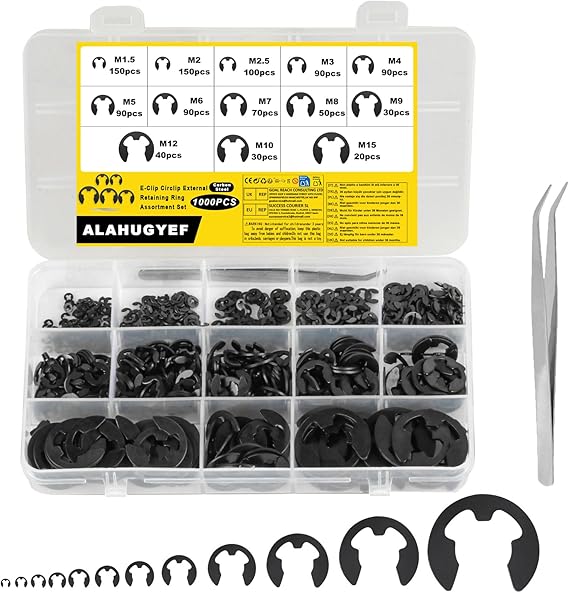 E-Clip Kit, 1000 Pcs E-Clip External Retaining Ring Clips for Circlip ...
