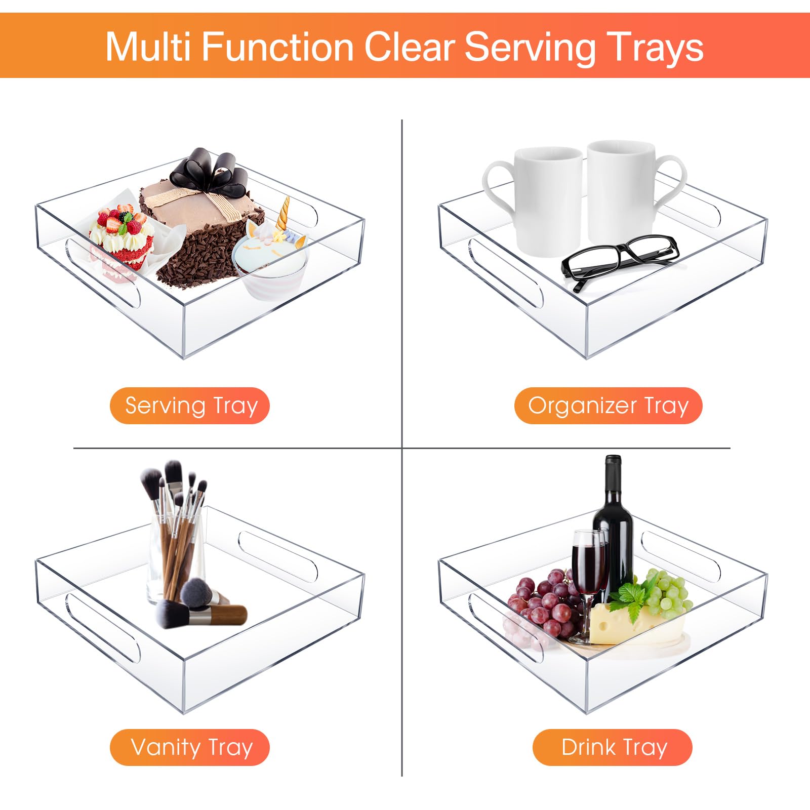 Sintuff 5 Pcs Set of Acrylic Serving Trays Clear Decorative Trays with ...