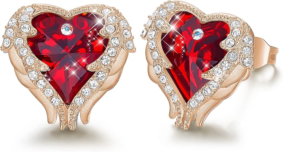 Amazon.com: CDE Angel Wing Earrings for Women Love Heart Stud Earring ...