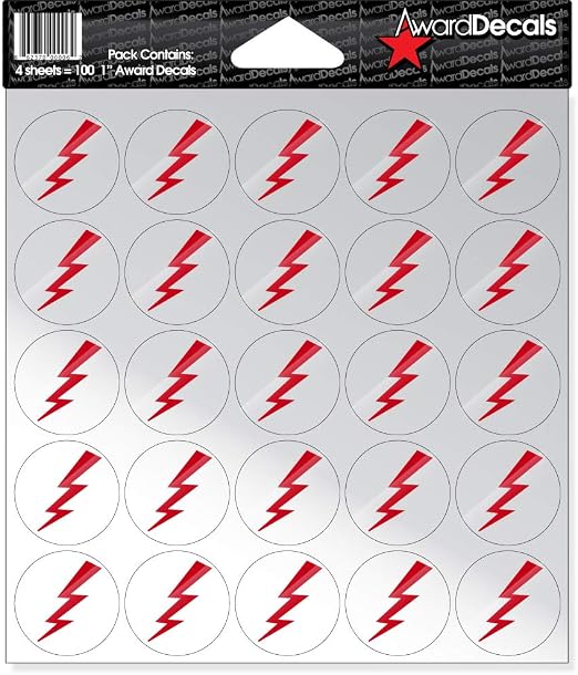Amazon.com: Award Decals Lightning Bolt (Red on Clear) Sticker Set (100 ...