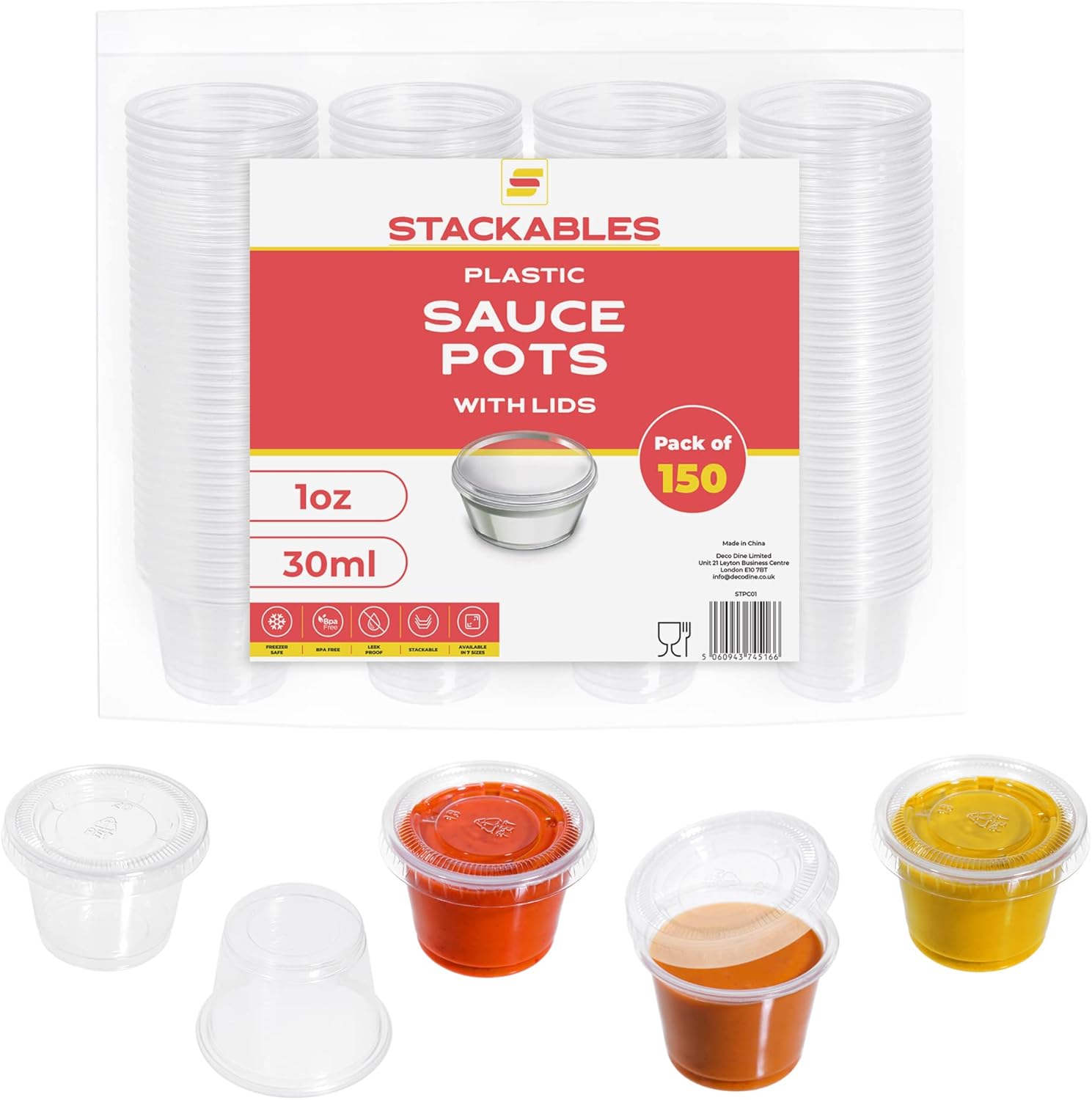 STACKABLES ~ Pack Of 150 Tiny 1oz Plastic Food Container Pots with Lids ...
