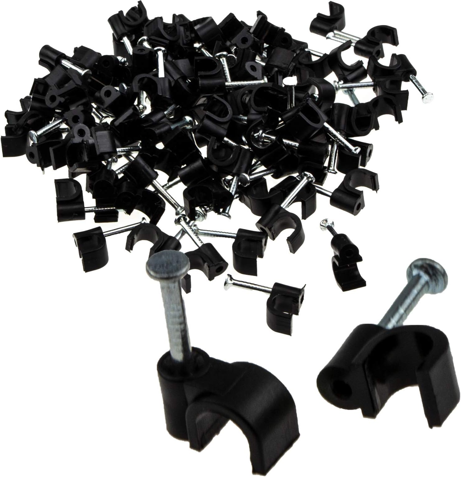 Round Black 5mm Cable Clips Secure Fastenings Cables [100 Pack ...
