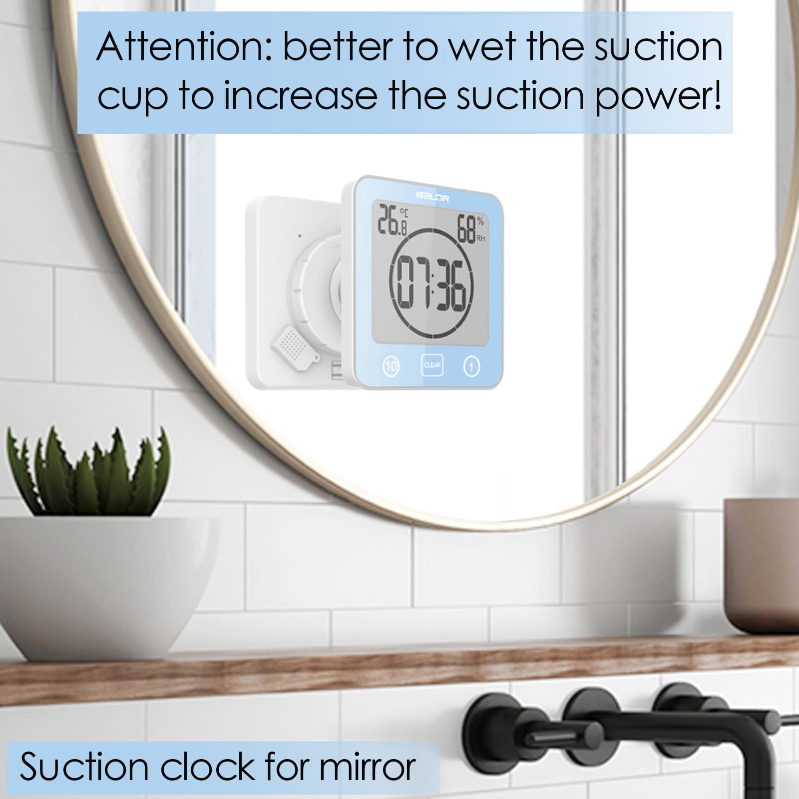 Waterproof Bathroom Wall Clock with Timer, Digital Water Resistant ...