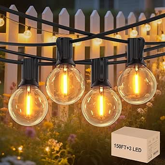 GLOBELIT 150FT Outdoor String Lights - Connectable LED Patio Lights ...