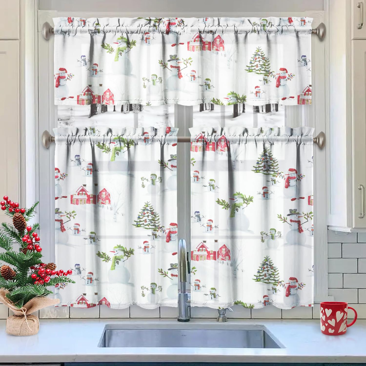 Amazon.com: Xsinufn Winter Kitchen Curtains Valances 3 Piece Set ...