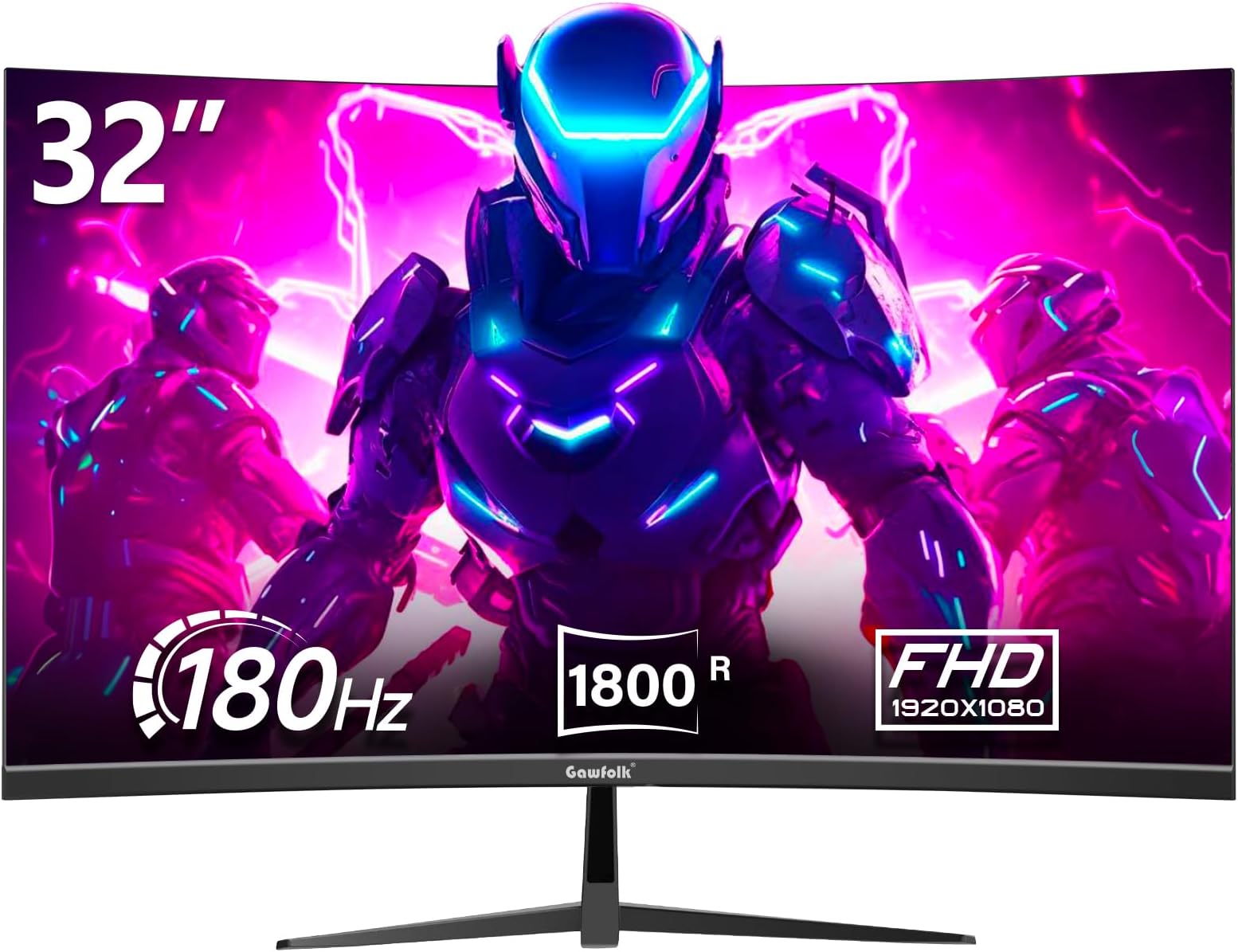 Gawfolk 32 Zoll Gaming Monitor Curved 180Hz, 144Hz PC Bildschirm Full ...