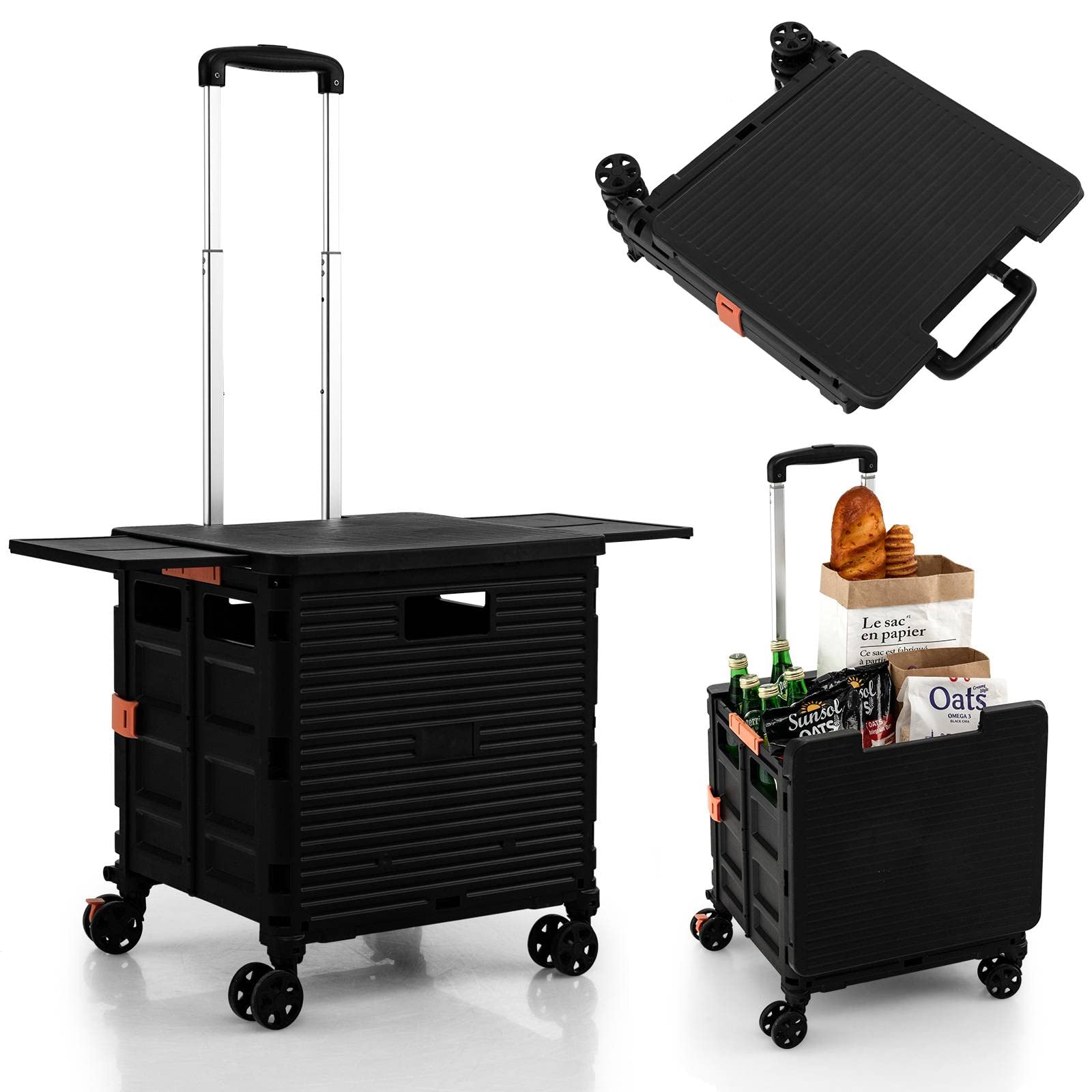 Buy COSTWAY Folding Shopping Trolley, 55L Collapsible Boot Cart with ...