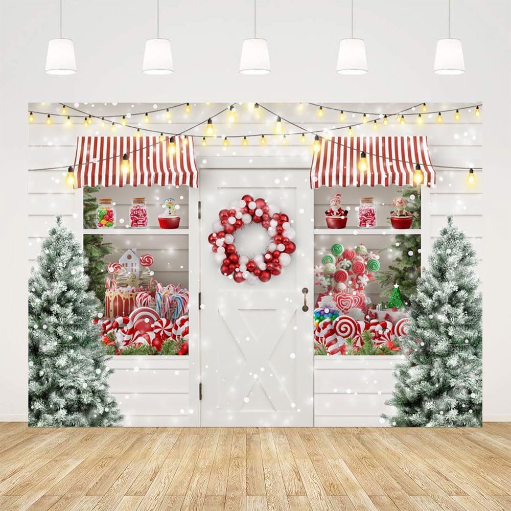 Amazon.com : Ticuenicoa 10x7ft Candy Shop Window Christmas Backdrops ...