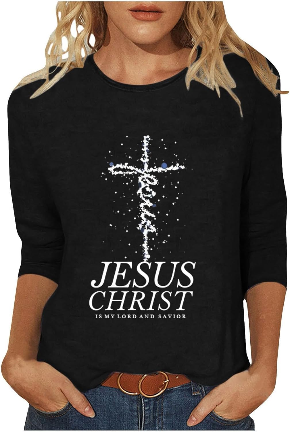 Jesus Christ Shirts for Women Faith Cross Graphic 3/4 Sleeve Tunic Tops ...