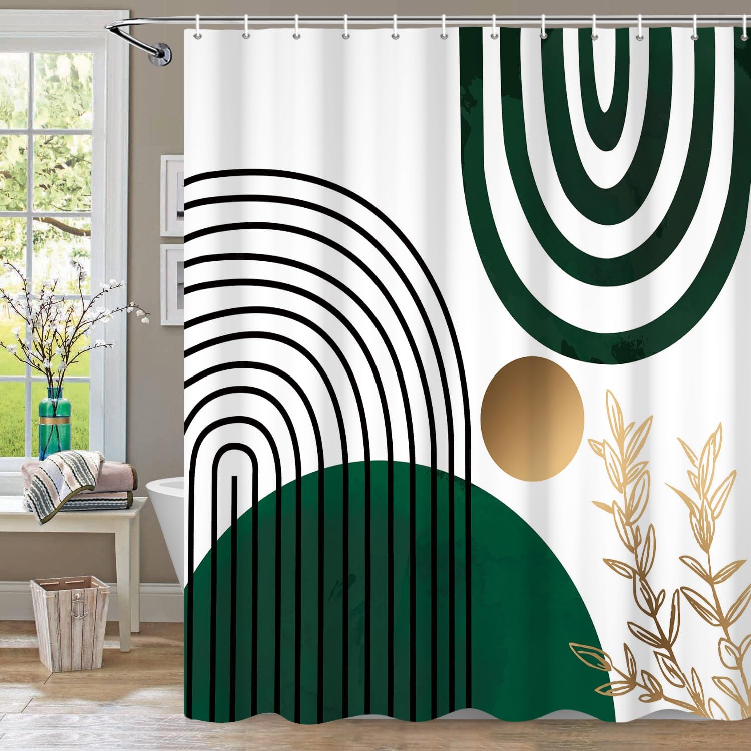 Amazon.com: deFouliao Bohemian Leaves Mid Century Shower Curtain 72Wx72L Inches Abstract Green ...