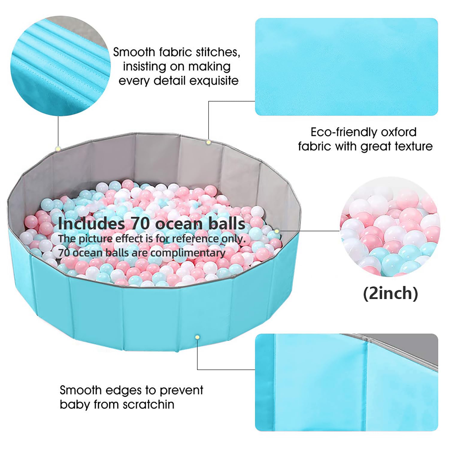 Snapklik.com : OMNISAFE 47x118Inch Kids Ball Pit Include 70 Balls ...