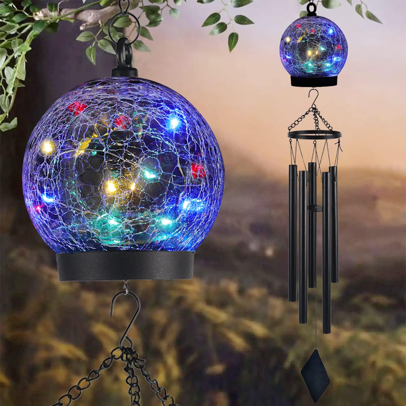 Amazon.com : MorTime LED Solar Revolving Wind Chimes Hanging Spiral ...
