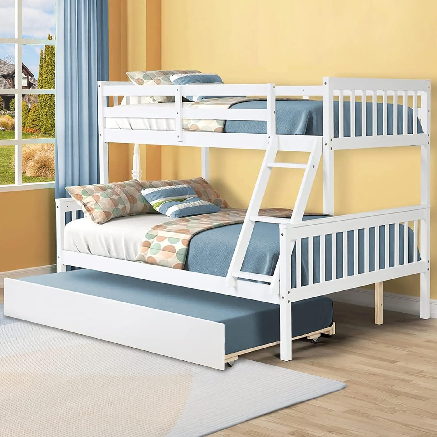 Amazon.com: Tatub Twin Over Full Bunk Bed with Trundle, Ladder and ...