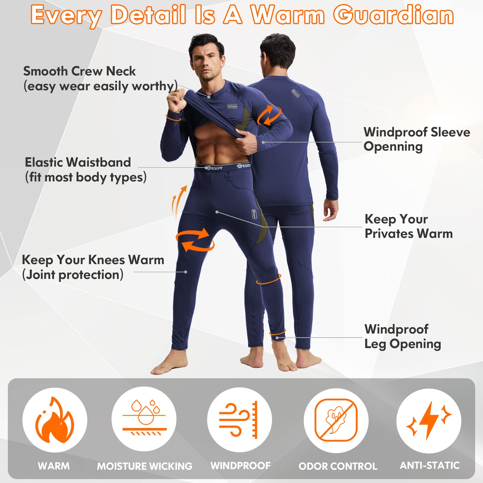 Snapklik.com : Romision Mens Thermal Underwear Set Fleece Lined Long ...