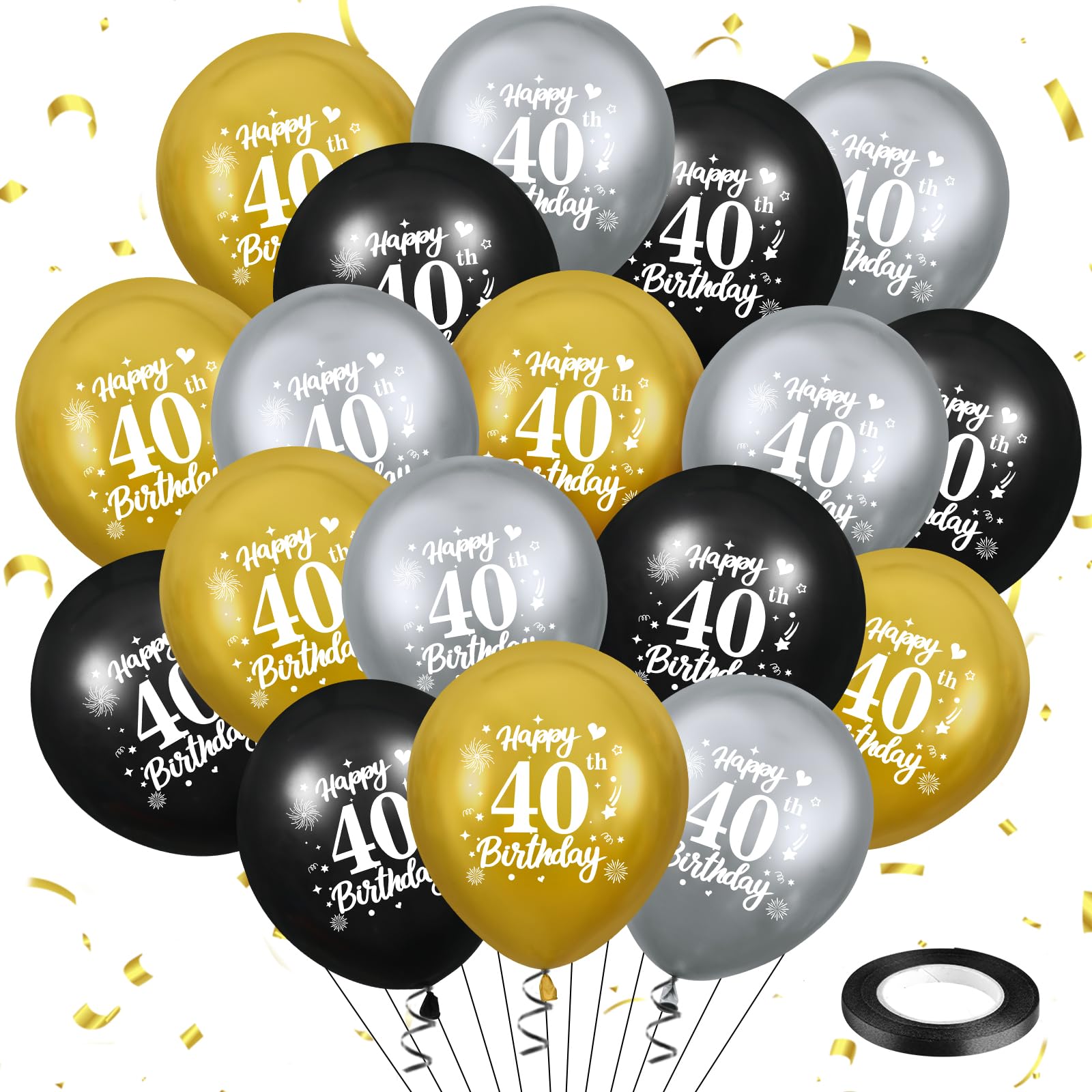 Amazon.com: 40th Birthday Balloons for Men, 18Pcs Black Gold Silver ...