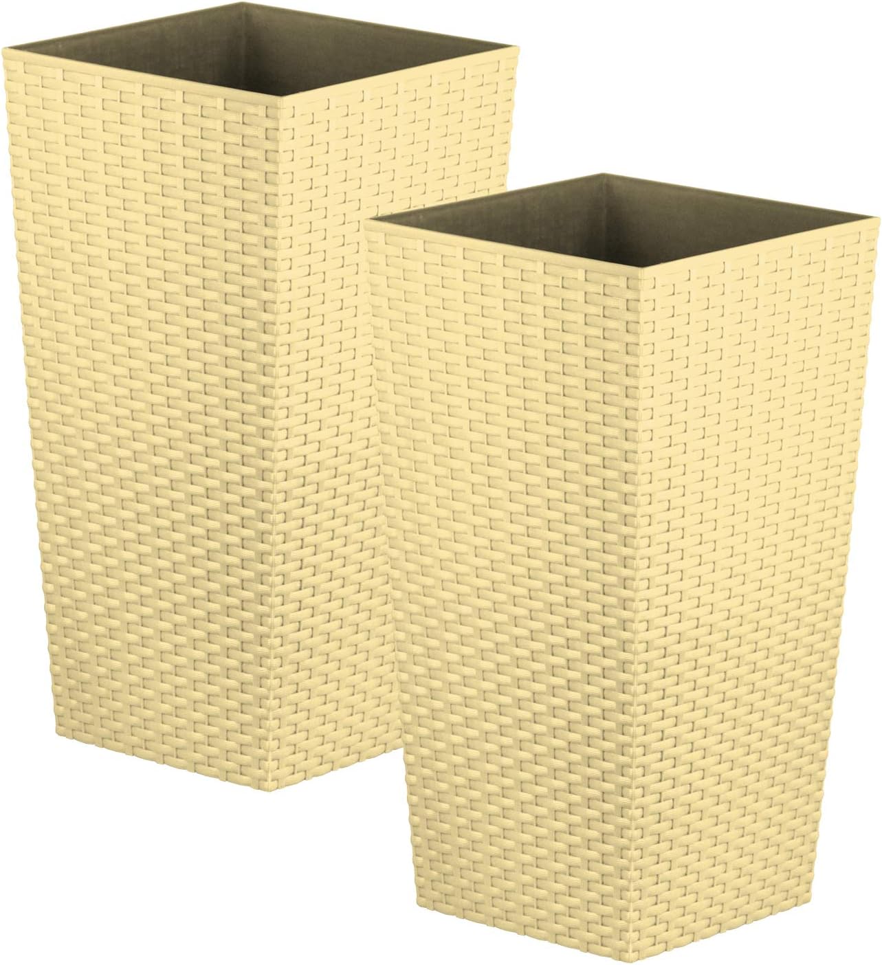 Simpa 27L 27 Litre Cream Large Square Rattan Planter Pot - 51cm (H) x ...