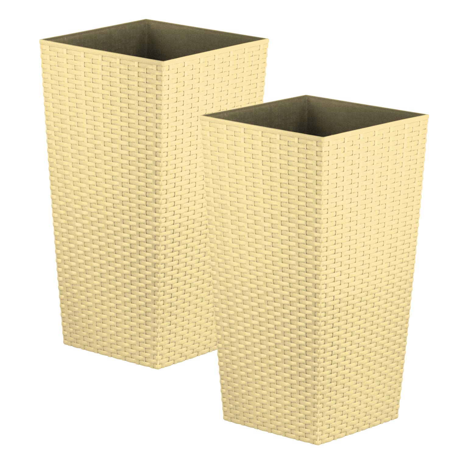 Simpa 27L 27 Litre Cream Large Square Rattan Planter Pot - 51cm (H) x ...