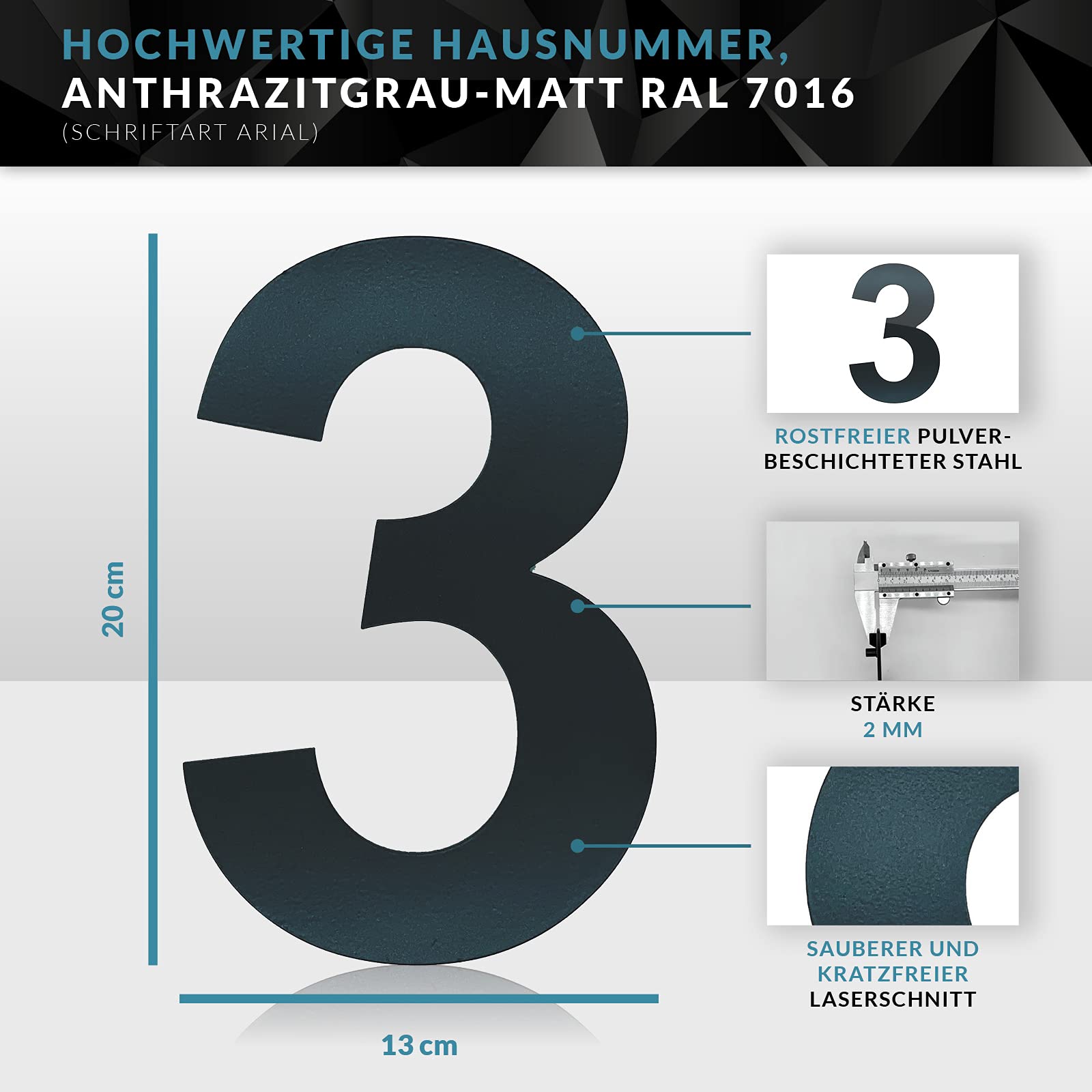 VITAUX House Number Anthracite [H = 20 cm] RAL 7016 Including Template ...