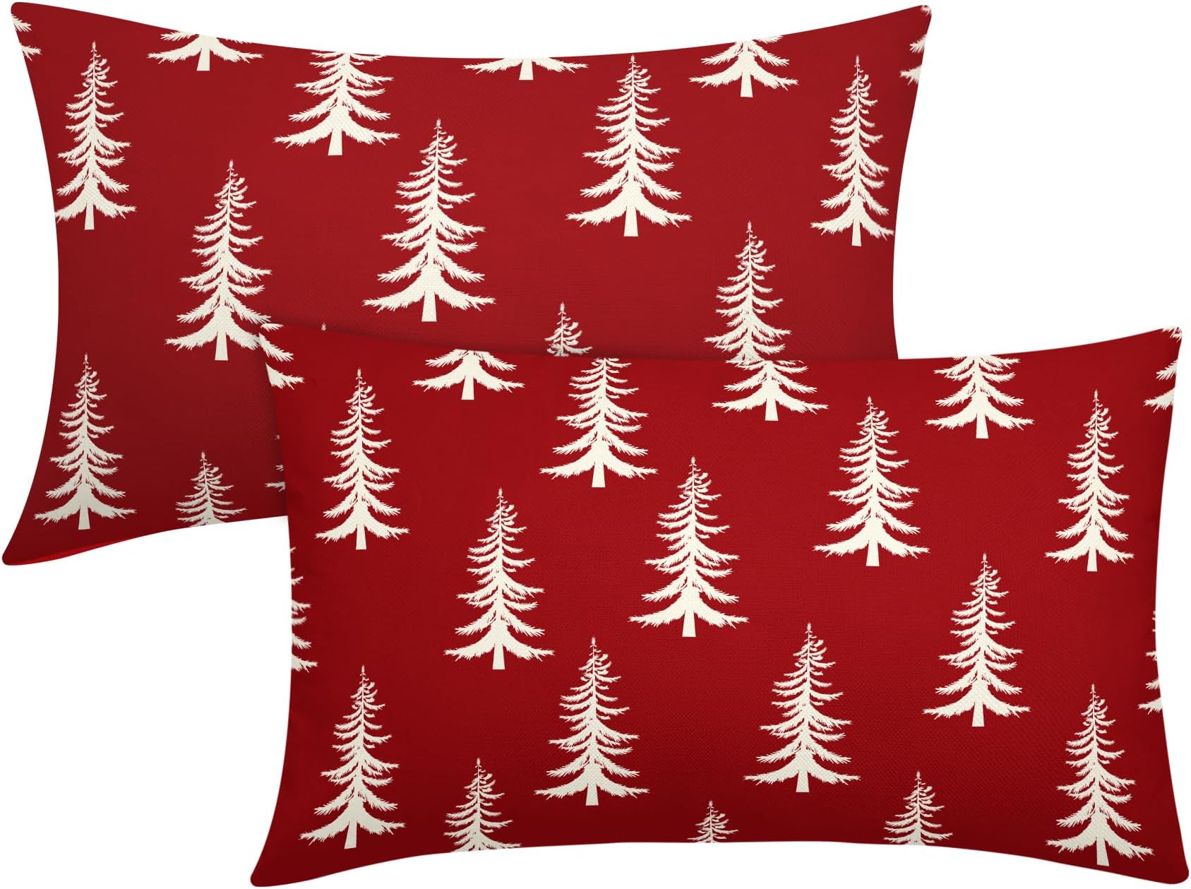 Amazon.com: Christmas Tree Red Lumbar Pillow Covers Set of 2 Xmas Trees ...