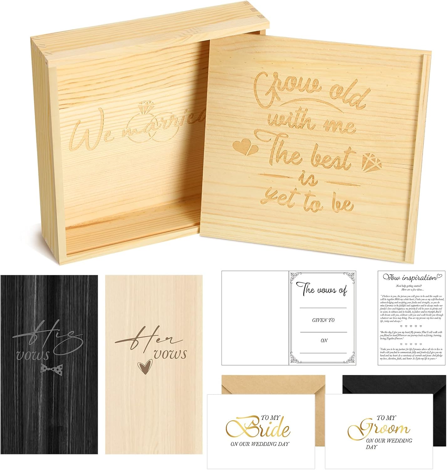 Amazon.com: 9 Pcs Wooden Vows Book Set Handcrafted Vow Books His and ...