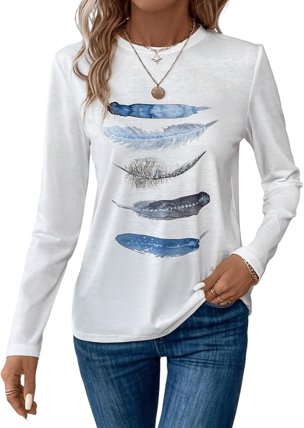 SOLY HUX Women's Long Sleeve Shirts Graphic Print Tees Casual Round ...