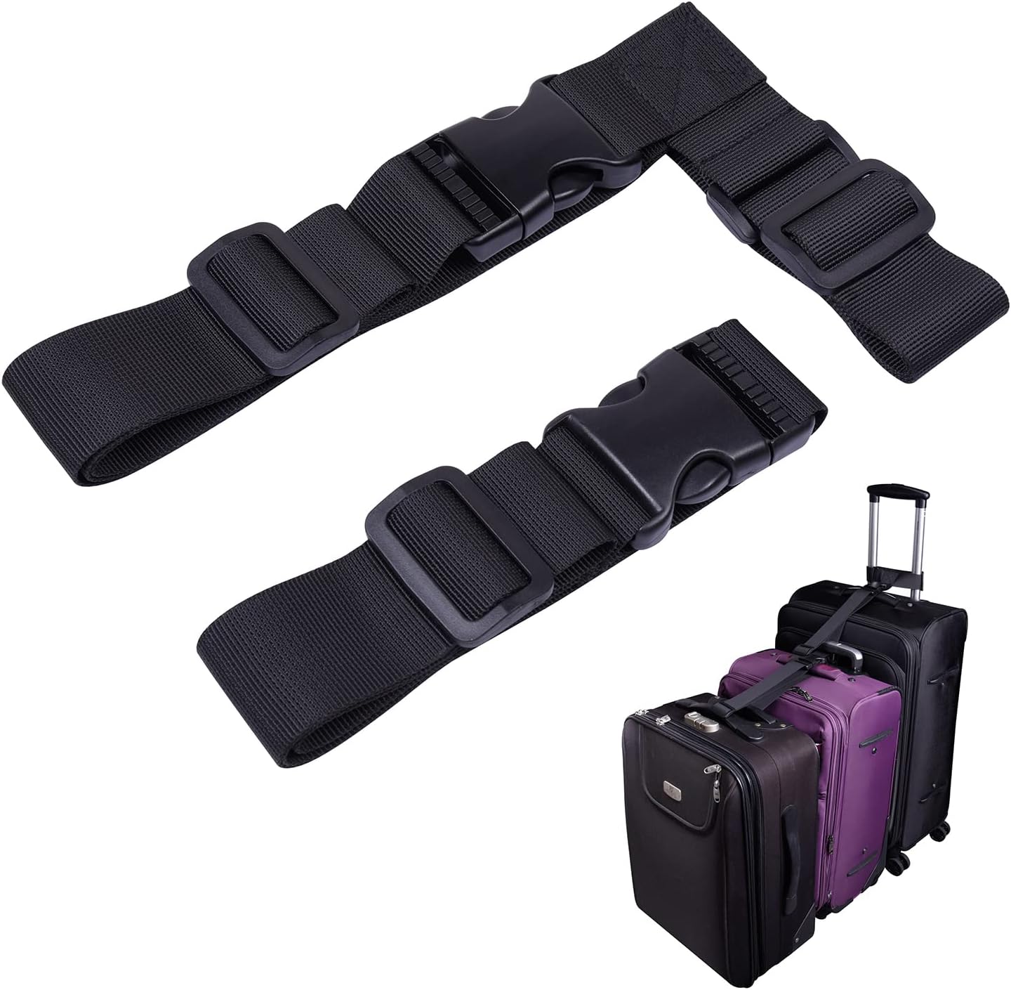 Wisdompro 2 Pcs Add a Bag Luggage Strap, Heavy Duty Adjustable Suitcase ...